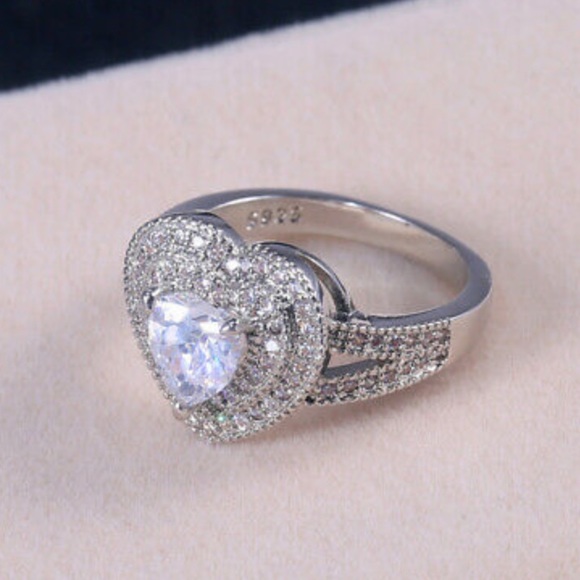 Jewelry | 925 Silver Ring Heart Shaped Sapphire Weddingring | Poshmark